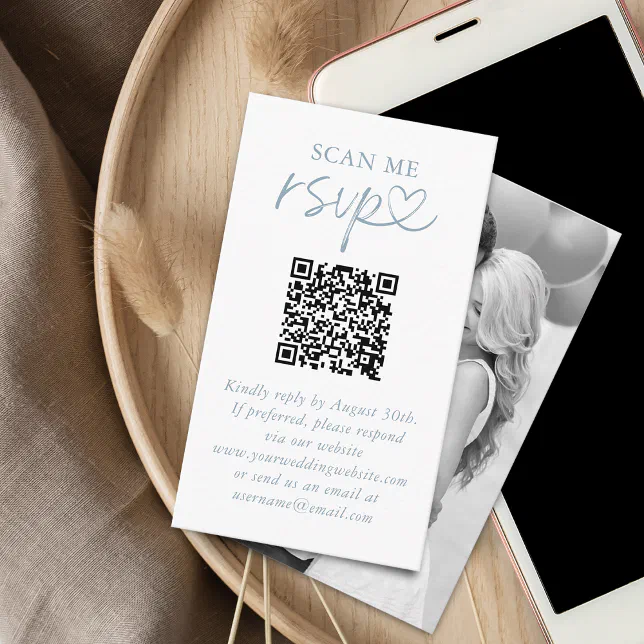 Scan Me Wedding RSVP QR Code Photo Enclosure Card | Zazzle