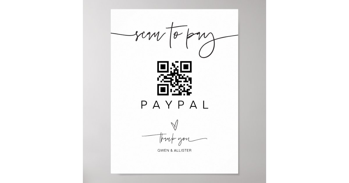 Scan Pay QR Code Sign Wedding Bar Valet Business | Zazzle