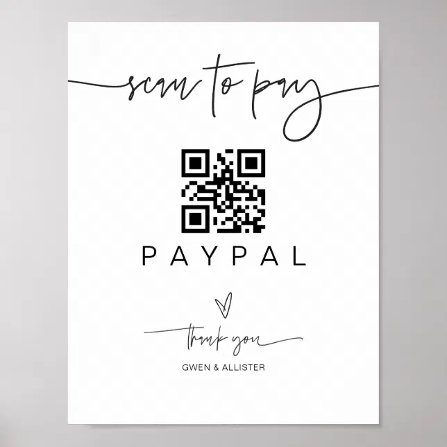Scan Pay QR Code Sign Wedding Bar Valet Business | Zazzle