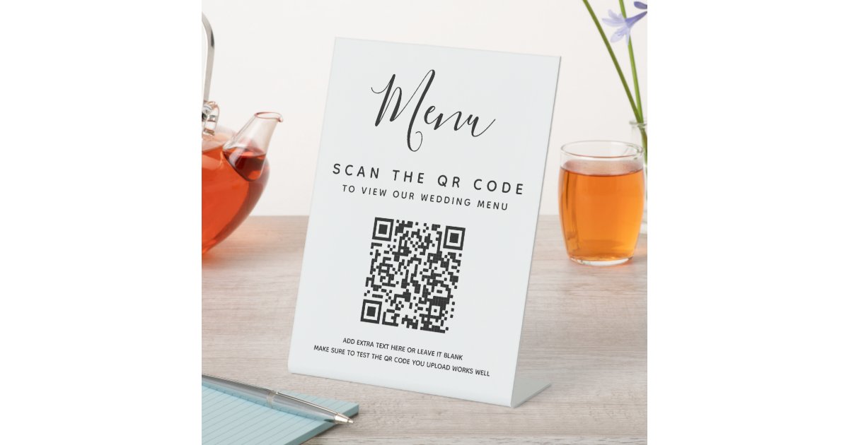 Scan QR Code Digital Wedding Menu Table Pedestal Sign | Zazzle.com