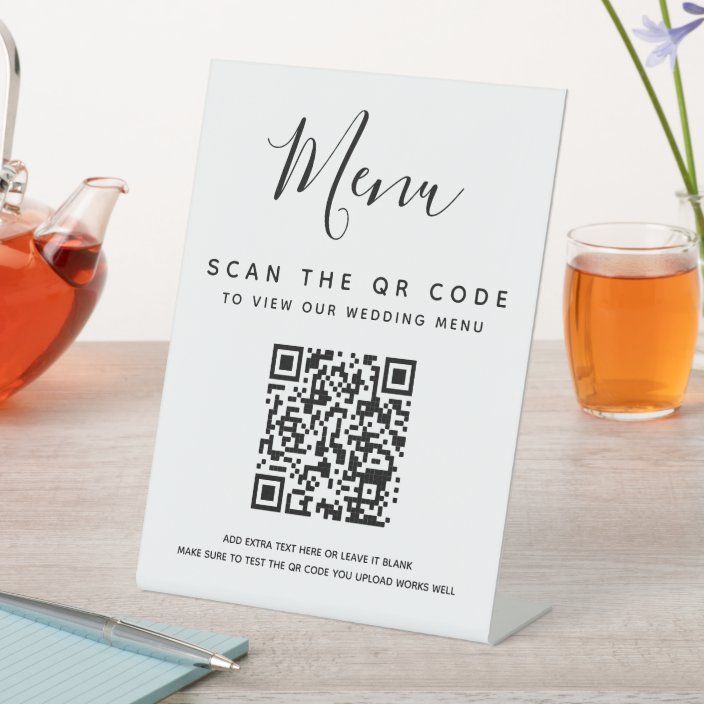 Scan QR Code Digital Wedding Menu Table Pedestal Sign | Zazzle.com