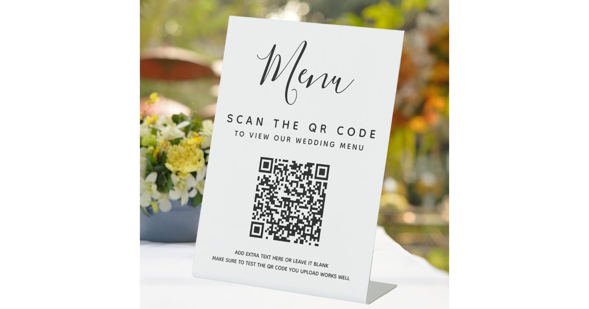 Scan QR Code Digital Wedding Menu Table Pedestal Sign | Zazzle