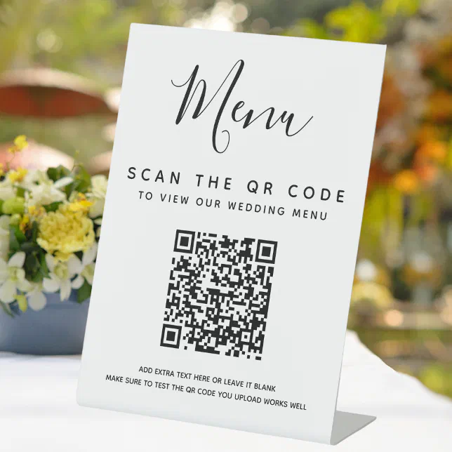 Scan QR Code Digital Wedding Menu Table Pedestal Sign | Zazzle