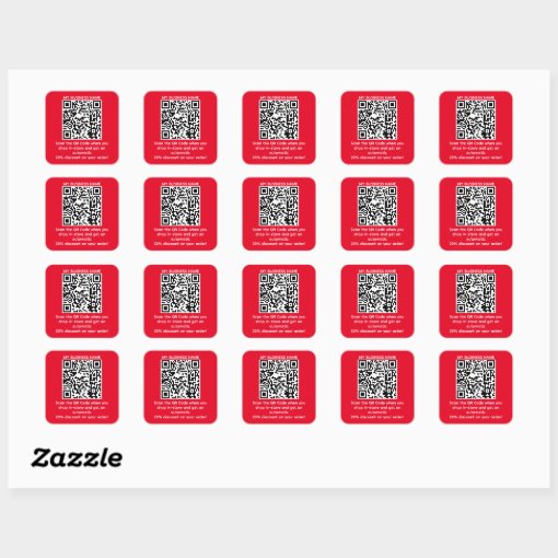 Scan QR Code for a Discount CUSTOM BRANDED RED Square Sticker | Zazzle