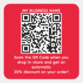 Scan QR Code for a Discount CUSTOM BRANDED RED Square Sticker | Zazzle