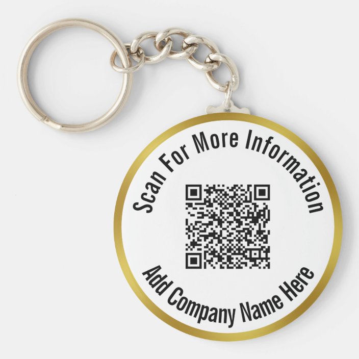 Scan QR Code For More Information Gold & White Keychain | Zazzle.com