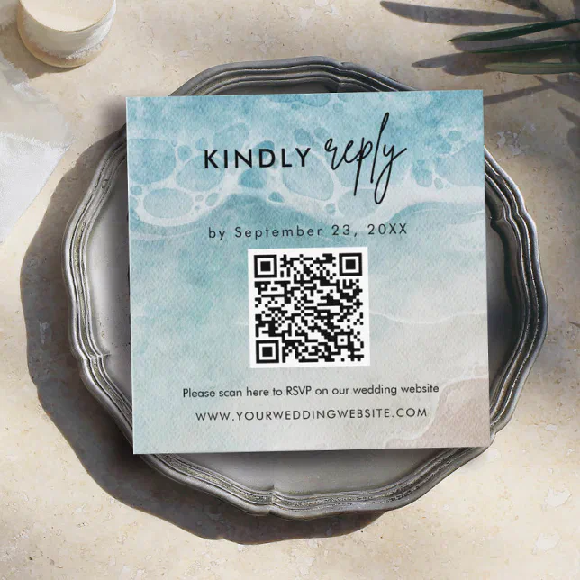 Scan QR code RSVP Beach Wedding Insert | Zazzle