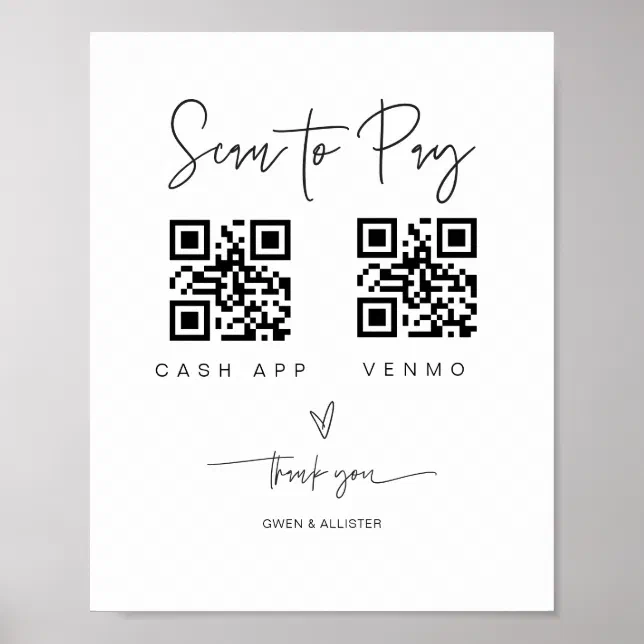 Scan QR Code Sign Wedding Bar Valet Business G400 | Zazzle