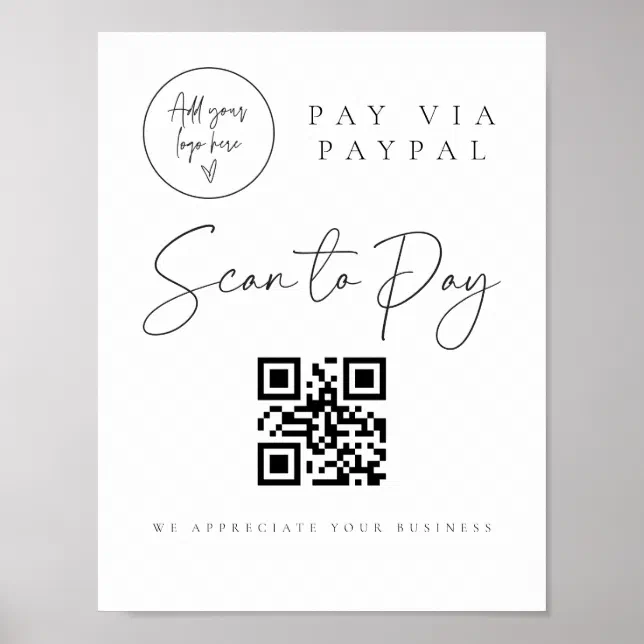 Scan QR Code Sign Wedding Bar Valet Business G400 | Zazzle