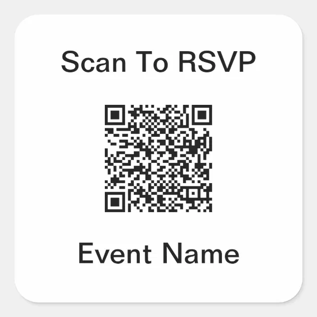 Scan QR Code To RSVP Event Name Text Template Square Sticker | Zazzle