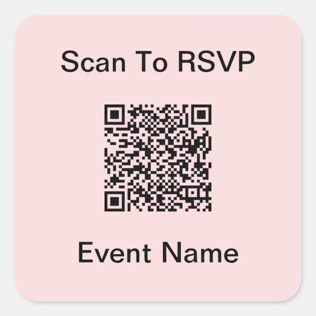Scan QR Code To RSVP Light Pink and Black Template Square Sticker | Zazzle