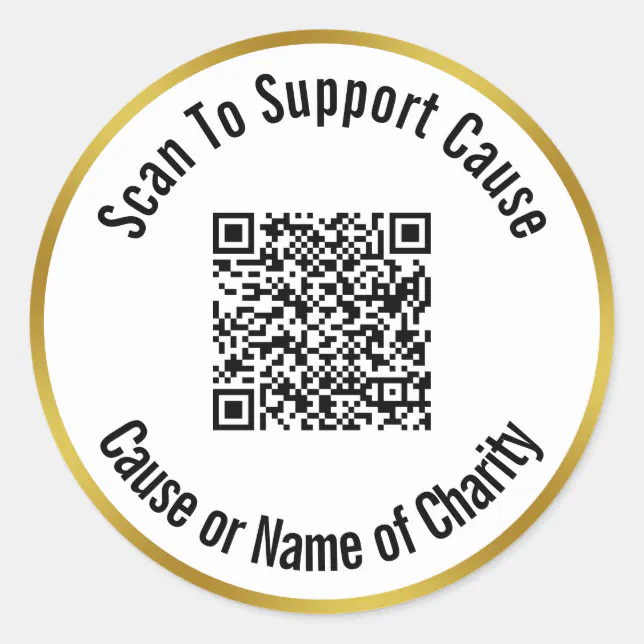 Scan QR Code To Support Cause Charity White & Gold Classic Round ...