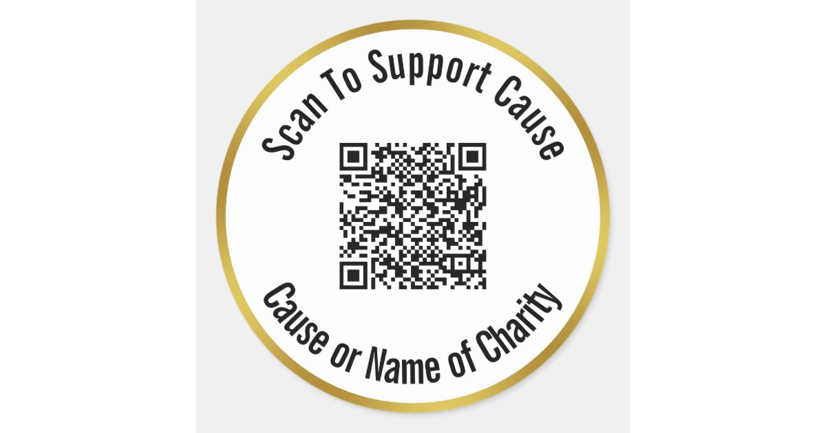 Scan QR Code To Support Cause Charity White & Gold Classic Round ...
