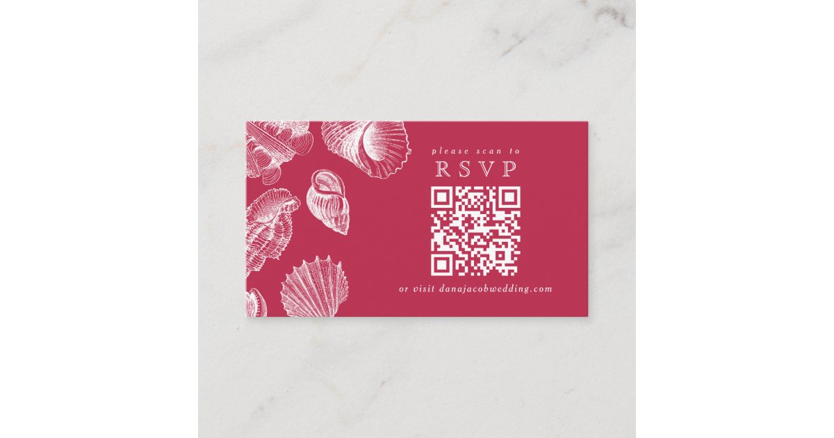 Scan QR Code VIva Magenta Nautical Seashell RSVP Enclosure Card | Zazzle