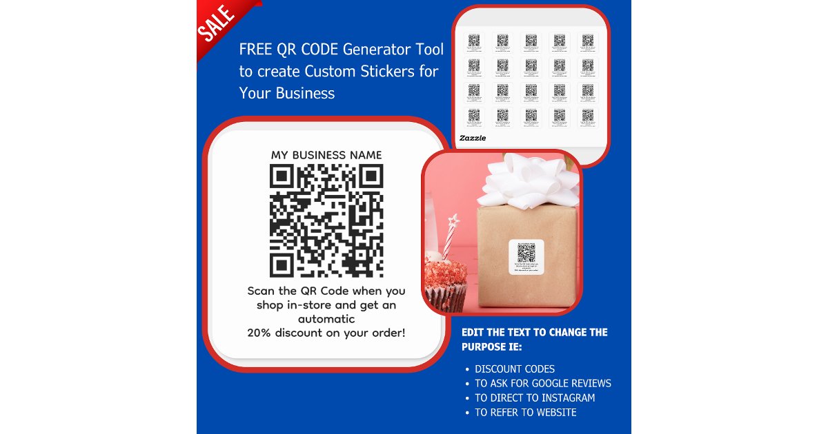 Scan the QR Code for a Discount CUSTOM BRANDED Square Sticker | Zazzle