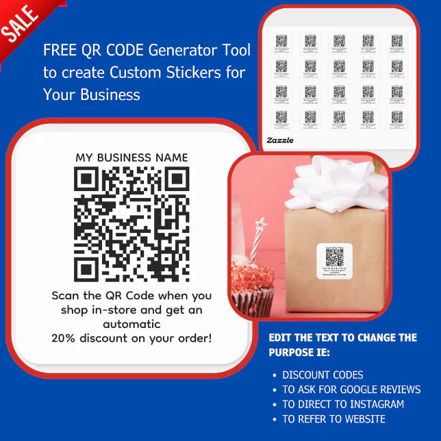 Scan the QR Code for a Discount CUSTOM BRANDED Square Sticker | Zazzle