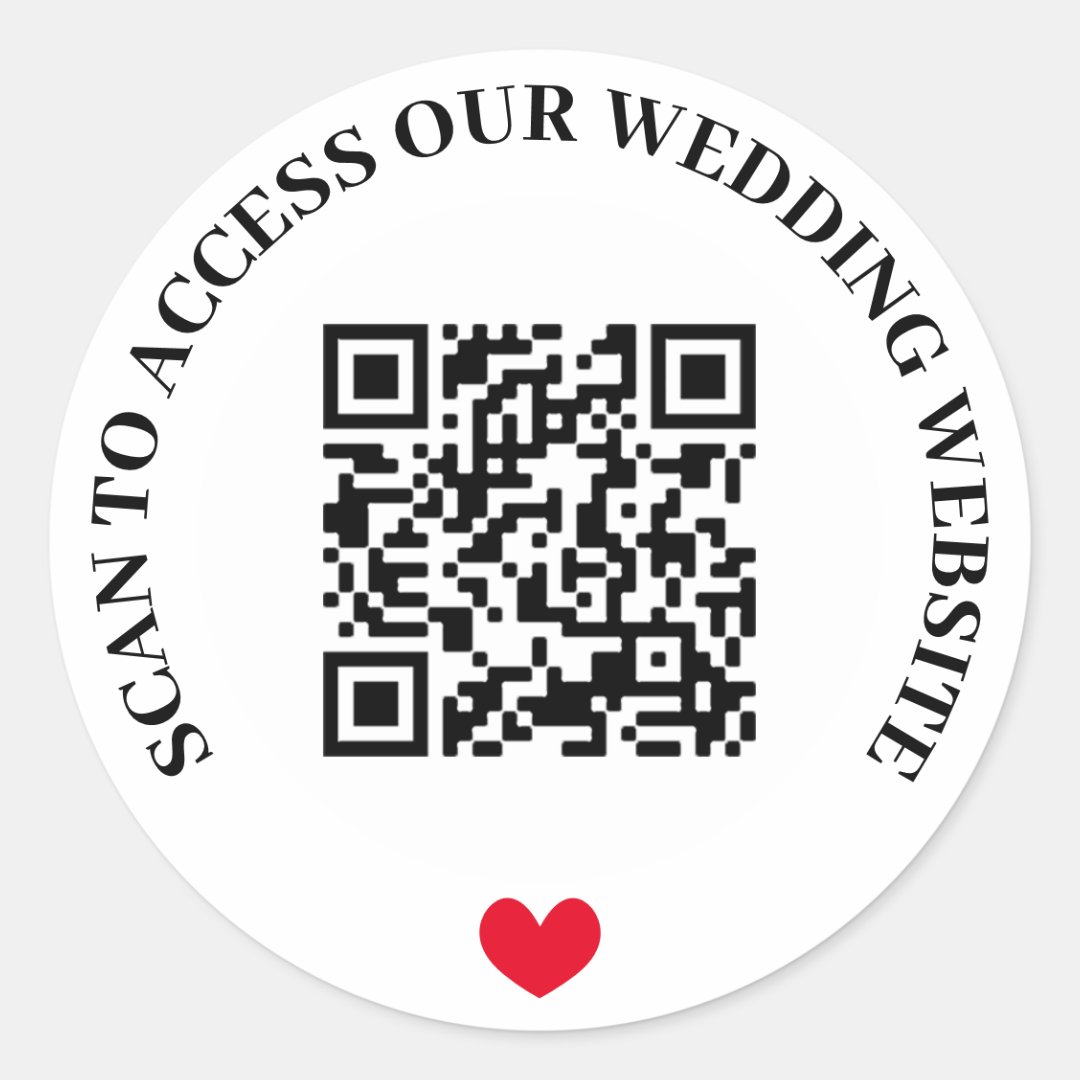 Scan To Access Wedding Website Red Heart QR Code Classic Round Sticker ...