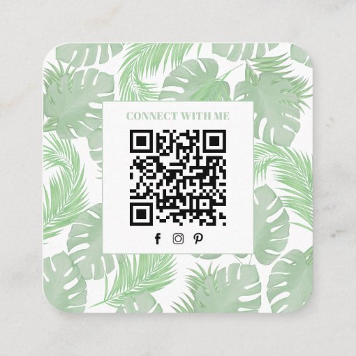 Scan to Connect | QR Code Company Logo Palm Leaves Square Business Card ...
