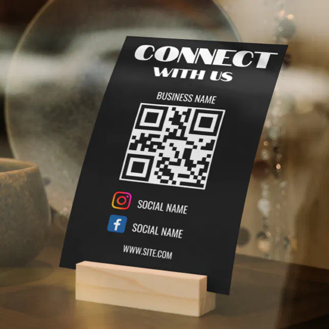 Scan To Connect Qr Code Social Media Icons Black Holder | Zazzle