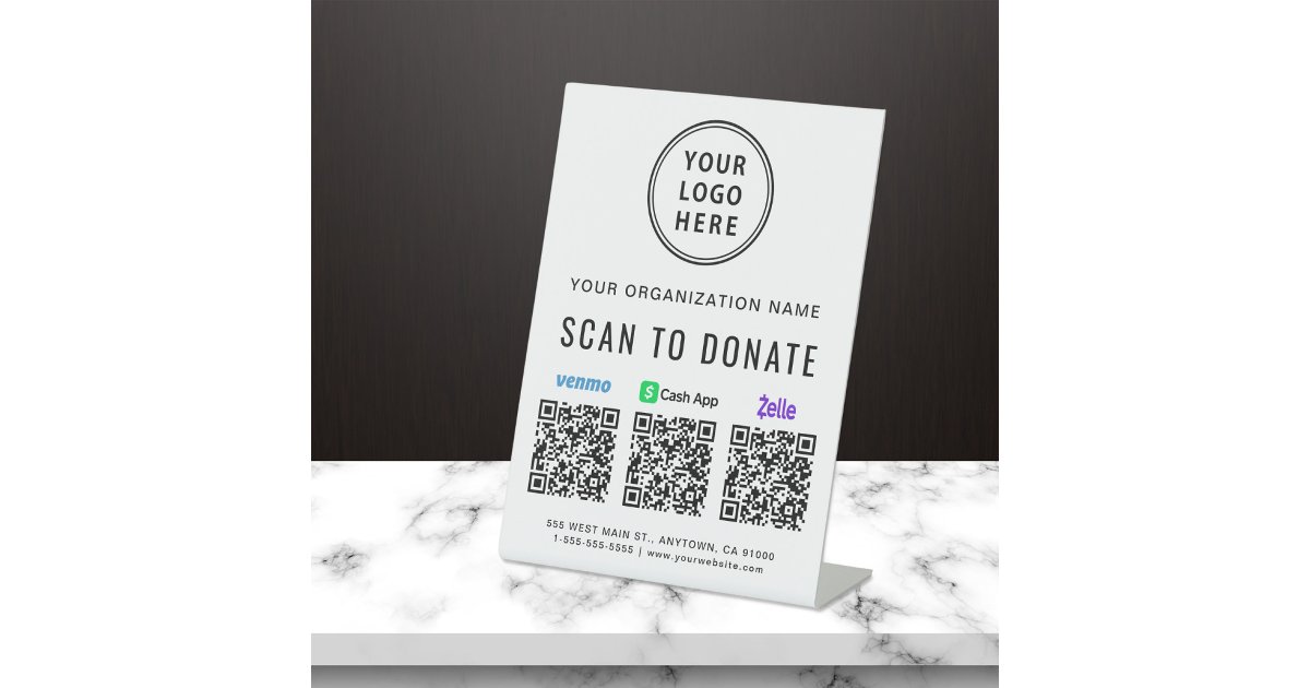 Scan to Donate Venmo Zelle CashApp QR Codes Logo Pedestal Sign | Zazzle