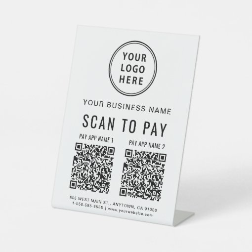 Scan to Pay 2 QR Codes Business Logo Pedestal Sign | Zazzle