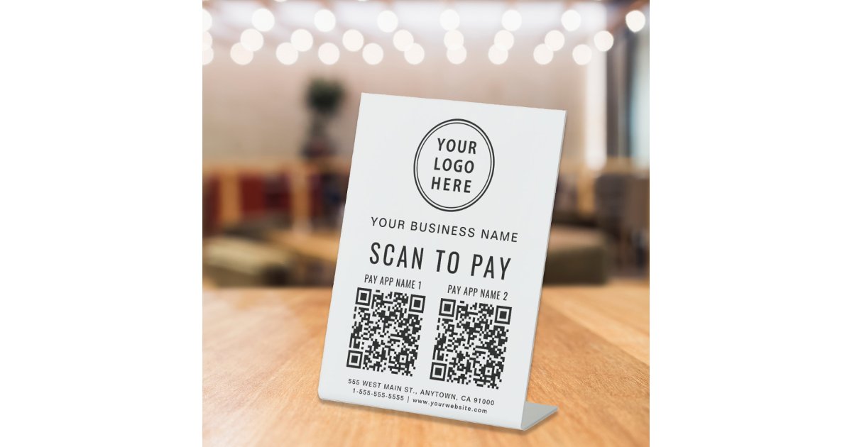 Scan to Pay 2 QR Codes Business Logo Pedestal Sign | Zazzle