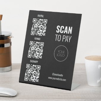Scan to pay 3 QR codes Business Logo Pedestal Sign | Zazzle
