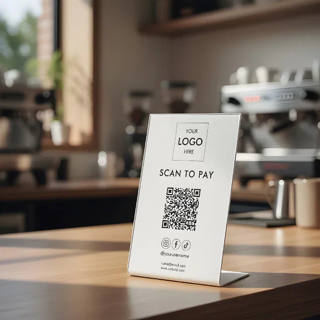 Scan To Pay Business Logo Qr Code Pedestal Sign | Zazzle