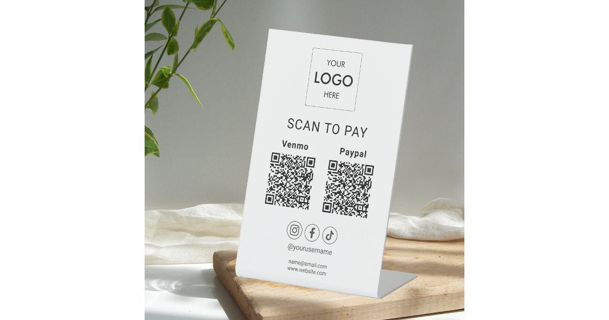 Scan To Pay Business Logo Qr Code Pedestal Sign | Zazzle