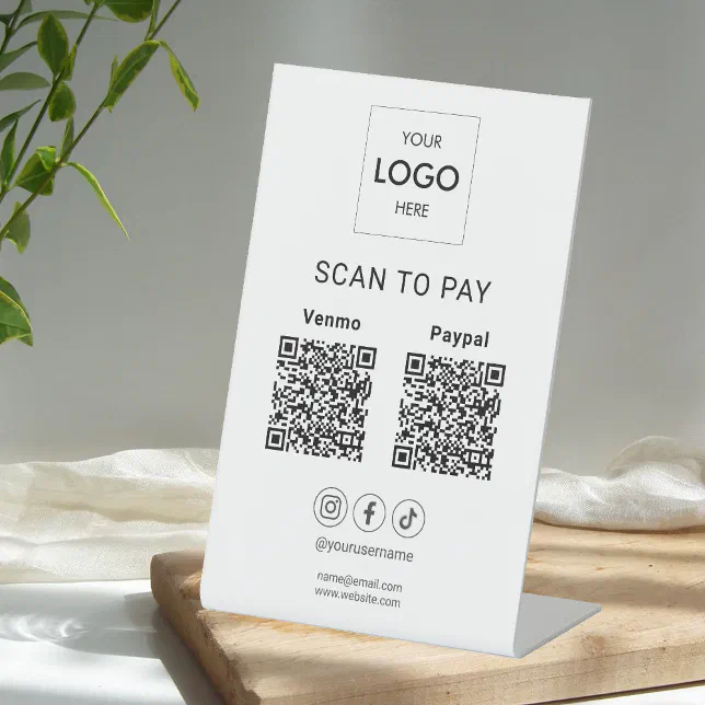 Scan To Pay Business Logo Qr Code Pedestal Sign | Zazzle