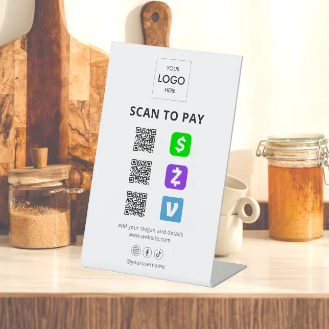 Scan To Pay Business Logo Qr Code Pedestal Sign | Zazzle