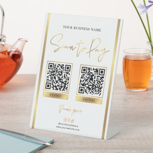 Scan to Pay Gold Logo Business Payment QR Codes Pedestal Sign | Zazzle