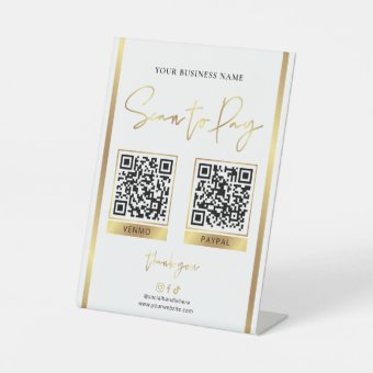 Scan to Pay Gold Logo Business Payment QR Codes Pedestal Sign | Zazzle