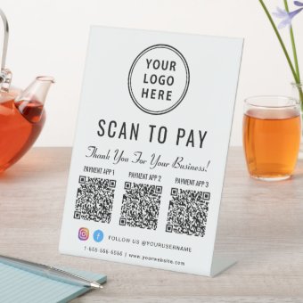 Scan to Pay Logo 3 Payment QR Codes Pedestal Sign | Zazzle