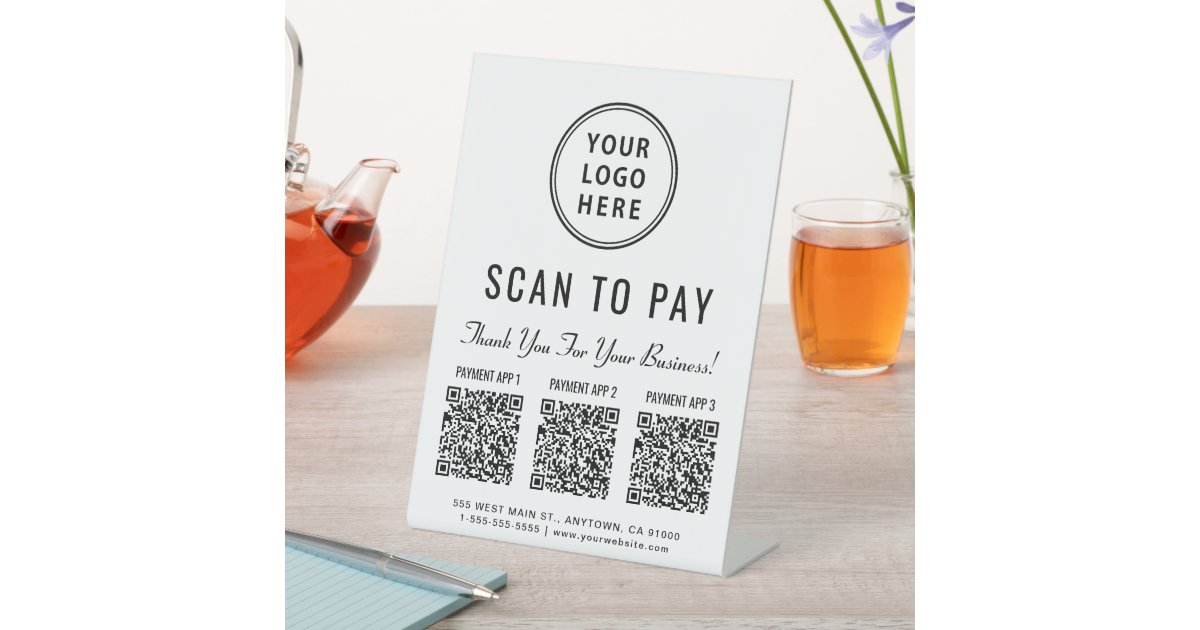 Scan to Pay Logo 3 Payment QR Codes Pedestal Sign | Zazzle