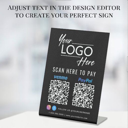 Scan to Pay Logo Paypal Venmo QR Codes Black Pedestal Sign | Zazzle