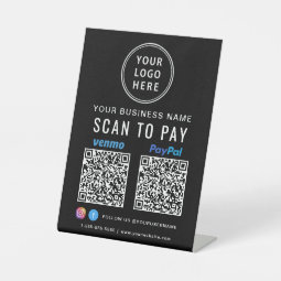 Scan to Pay Logo Paypal Venmo QR Codes Black Pedestal Sign | Zazzle