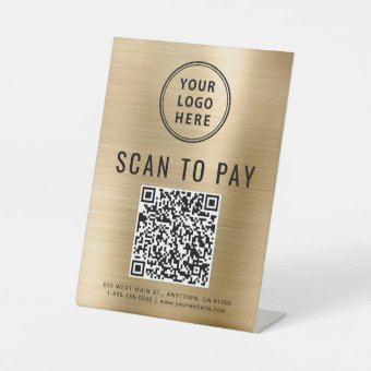 Scan to Pay Logo QR Code Gold Pedestal Sign | Zazzle