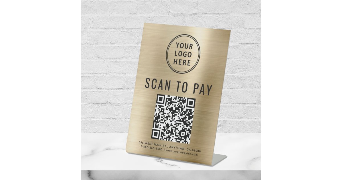 Scan to Pay Logo QR Code Gold Pedestal Sign | Zazzle