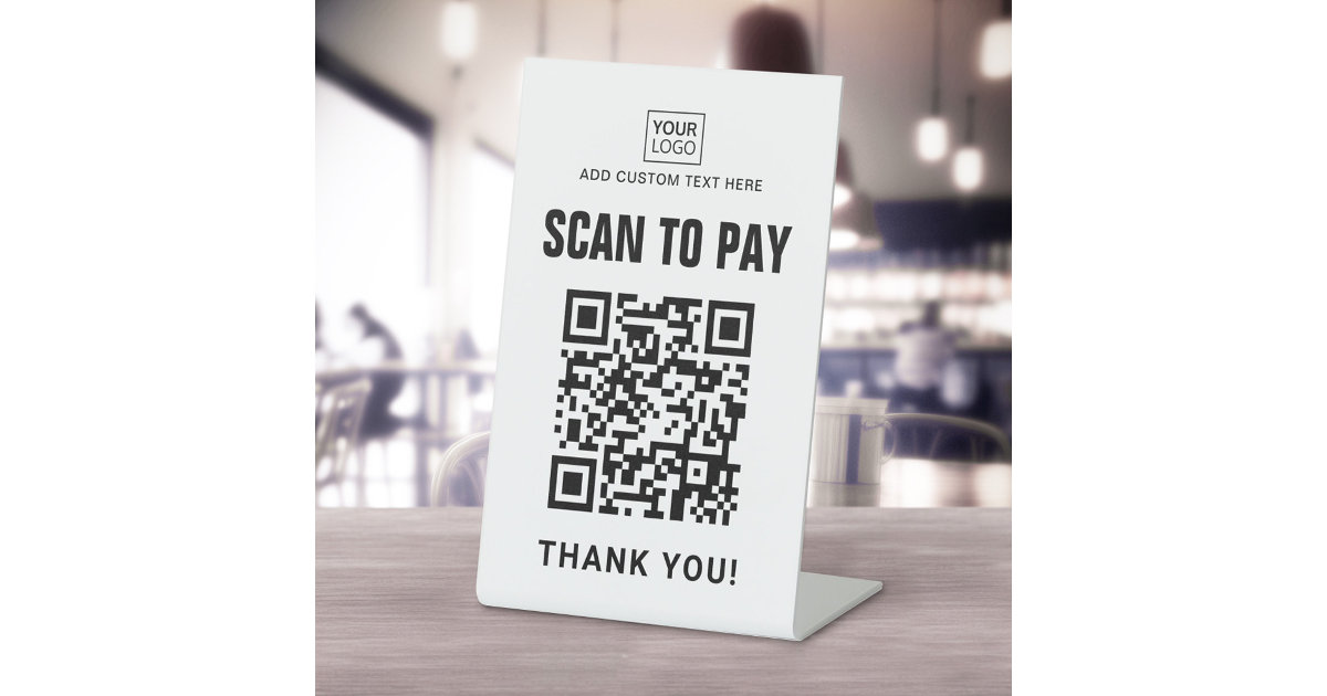 Scan to pay logo QR code white or custom color Pedestal Sign | Zazzle