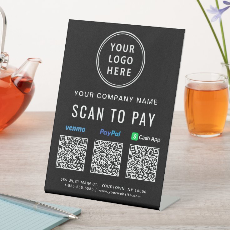 Scan to Pay Paypal Venmo CashApp QR Codes Logo Pedestal Sign | Zazzle