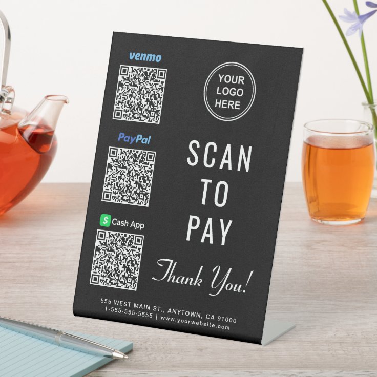 Scan to Pay Paypal Venmo CashApp QR Codes Logo Pedestal Sign | Zazzle