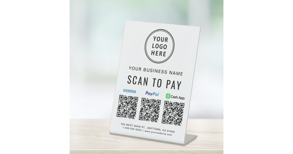 Scan to Pay Paypal Venmo CashApp QR Codes Logo Pedestal Sign | Zazzle