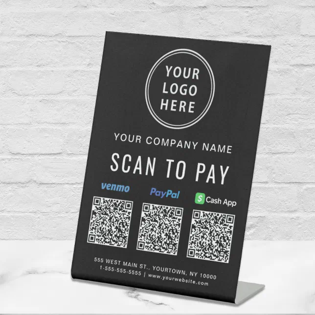 Scan to Pay Paypal Venmo CashApp QR Codes Logo Pedestal Sign | Zazzle