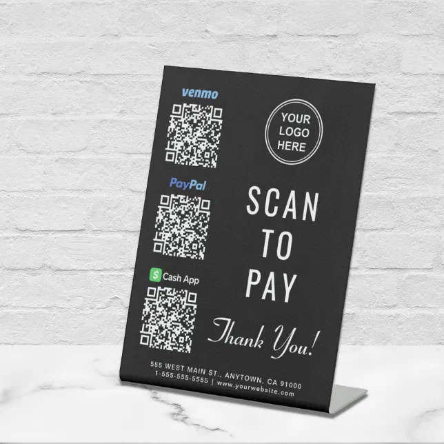 Scan to Pay Paypal Venmo CashApp QR Codes Logo Pedestal Sign | Zazzle