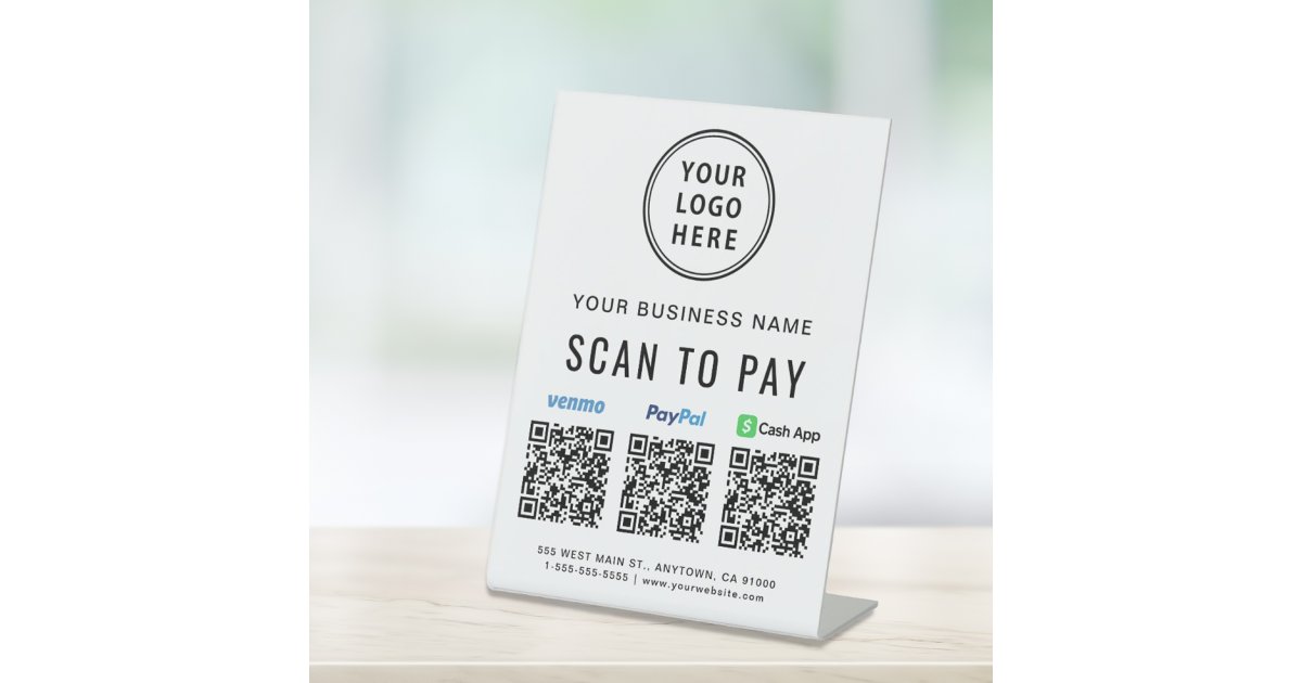 Scan to Pay Paypal Venmo CashApp QR Codes Logo Pedestal Sign | Zazzle