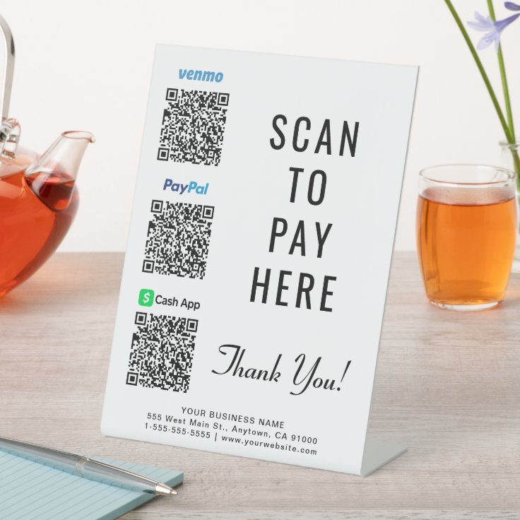 Scan to Pay Paypal Venmo CashApp QR Codes Pedestal Sign | Zazzle