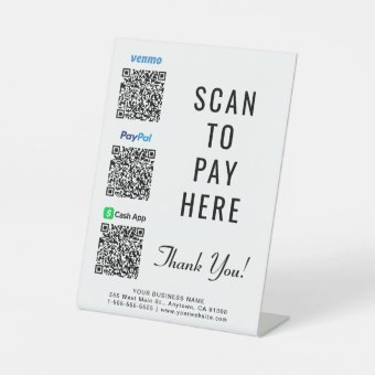 Scan to Pay Paypal Venmo CashApp QR Codes Pedestal Sign | Zazzle