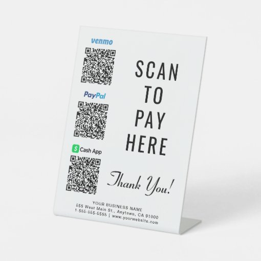 Scan to Pay Paypal Venmo CashApp QR Codes Pedestal Sign | Zazzle