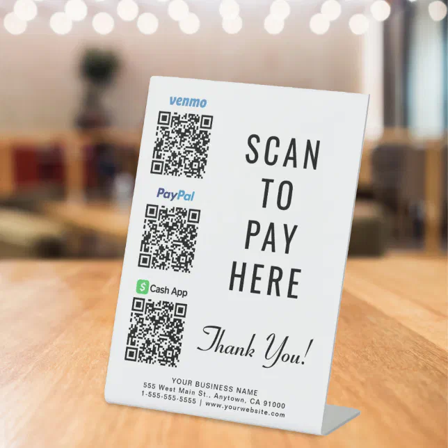 Scan to Pay Paypal Venmo CashApp QR Codes Pedestal Sign | Zazzle